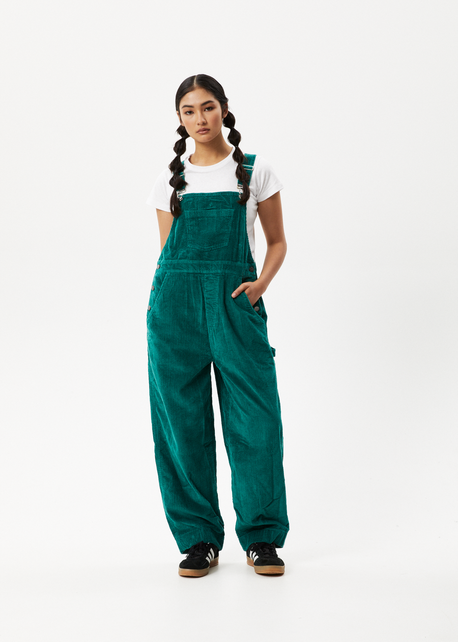 AFENDS Womens Louis - Corduroy Baggy Overalls - Emerald - Afends AU.