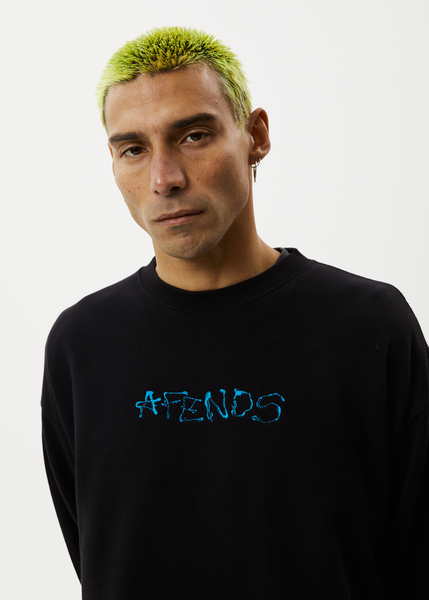 AFENDS Mens Melted - Crew Neck Jumper - Black