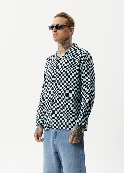 Void - Mens Hemp Check Long Sleeve Shirt - Sky Blue - AFENDS