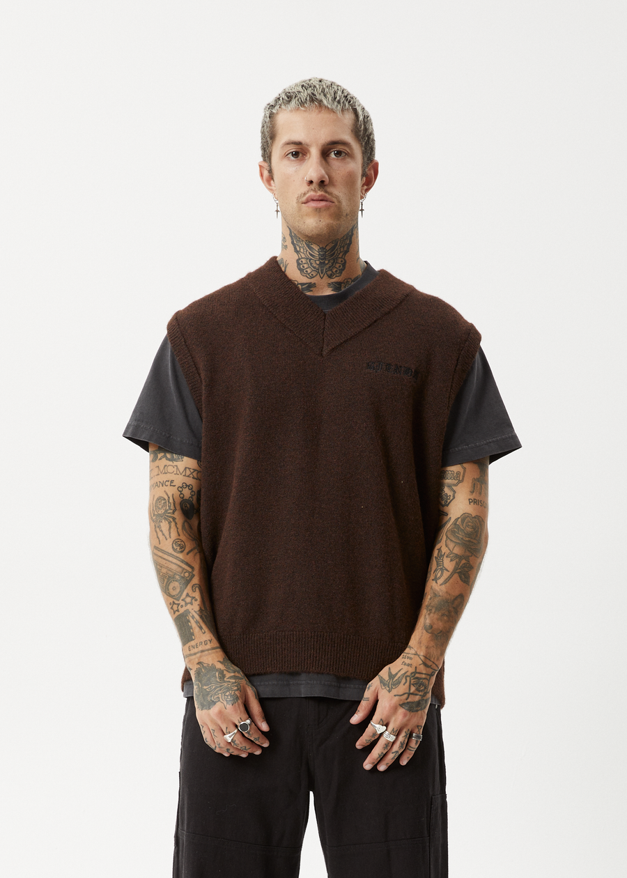 AFENDS Mens Gothic - Knit Vest - Coffee - Afends AU.