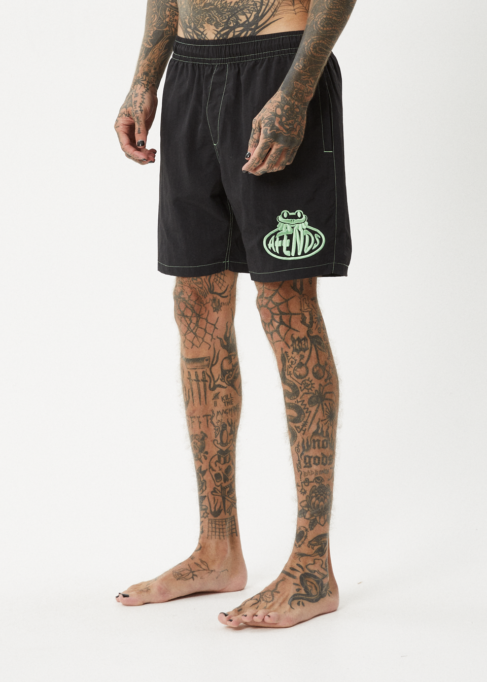 AFENDS Mens Frogga - Baywatch Swim Short 18" - Black