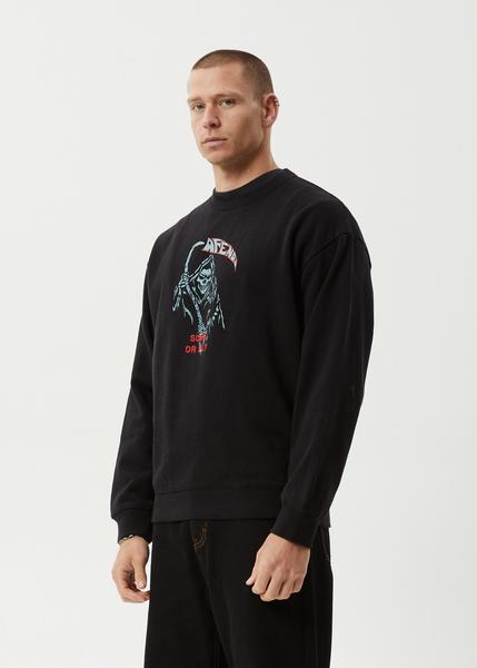 AFENDS Mens Surf Or Fly - Crew Neck Jumper - Black