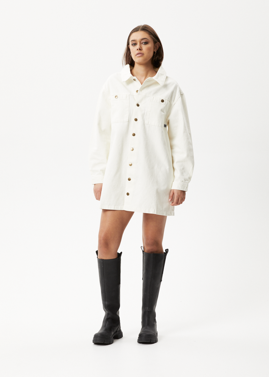 Tori - Women's Organic Denim Dress - Off White - Afends AU.