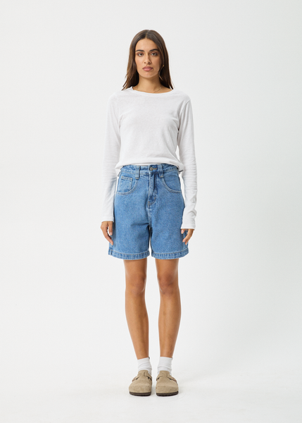 AFENDS Womens Emilie - Denim Workwear Short - Worn Blue - Afends AU.