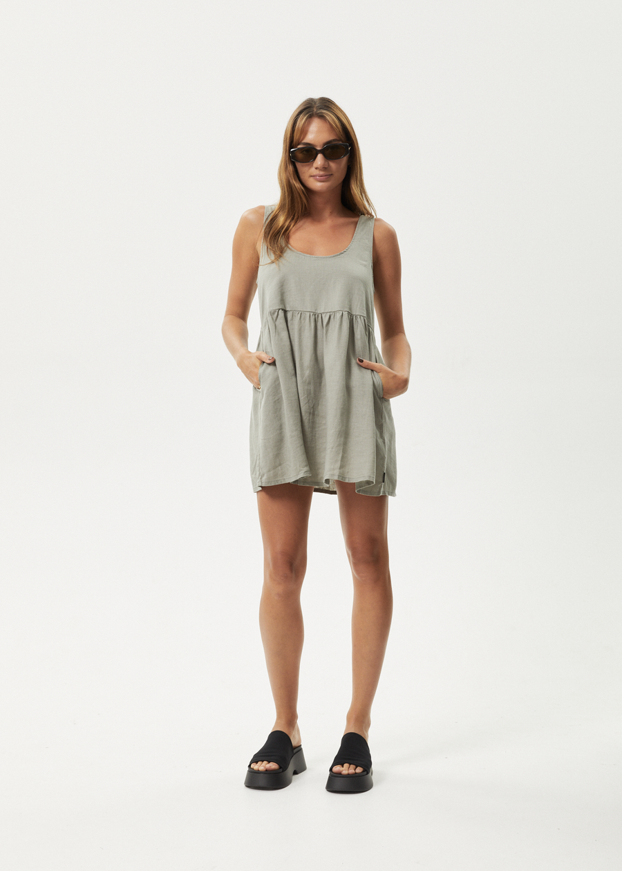 AFENDS Womens Jesse - Hemp Mini Dress - Olive - Afends AU.