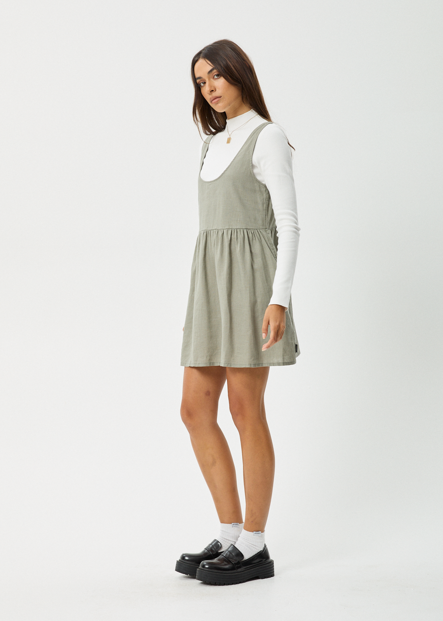 AFENDS Womens Jesse - Hemp Mini Dress - Olive - Afends AU.