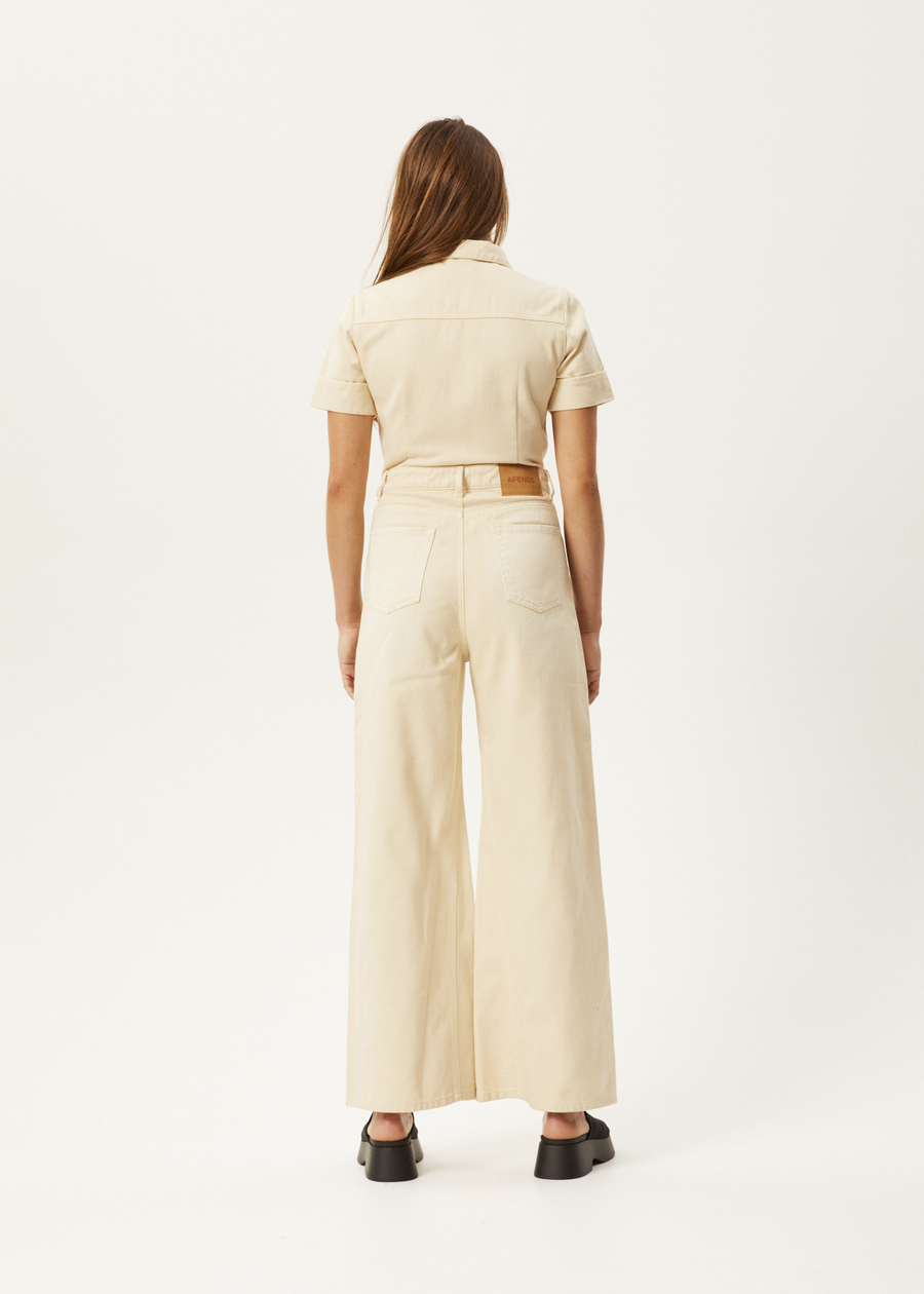 AFENDS Womens Sand Miami - Denim FlaredJumpsuit - Sand - Afends AU.