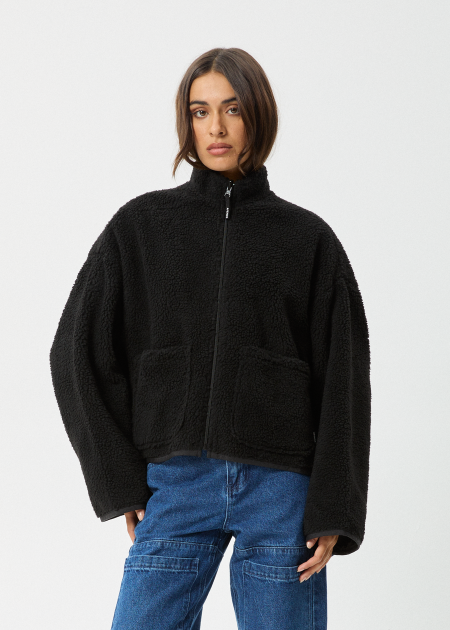 AFENDS Womens Berlin - Reversible Polar Fleece Jacket - Black - Afends AU.