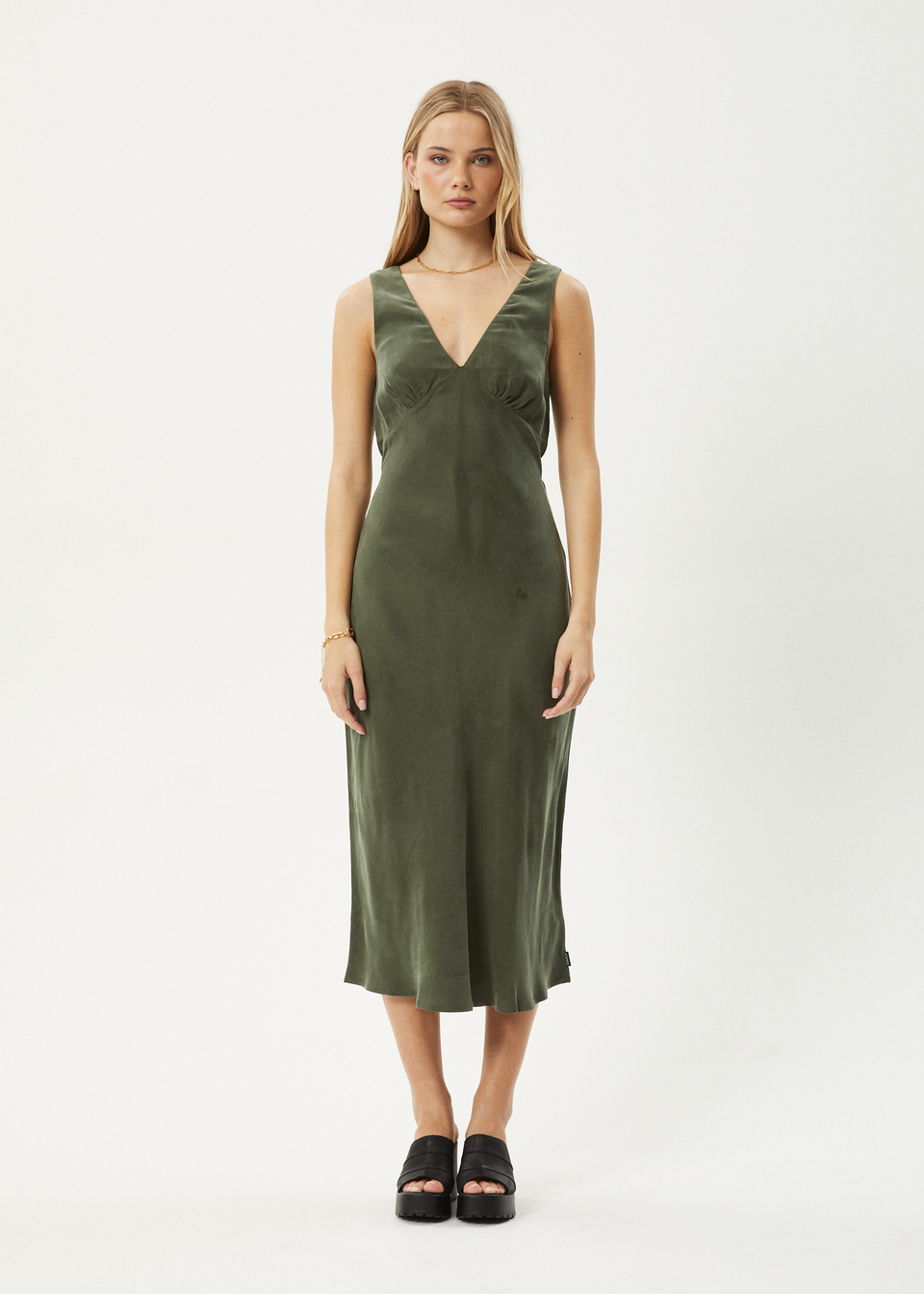 AFENDS Womens Gia - Cupro Maxi Dress - Deep Green