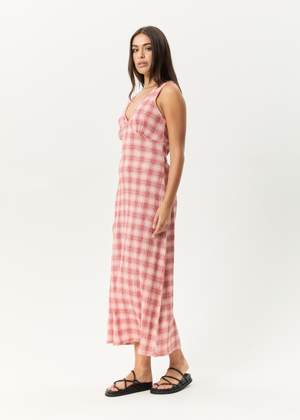 AFENDS Womens Position - Seersucker Maxi Dress - Red Check