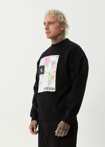AFENDS Mens Sadworld - Crew Neck Jumper - Black
