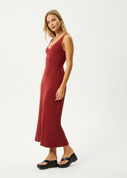 AFENDS Womens Iris - Knit Midi Dress - Red Rum