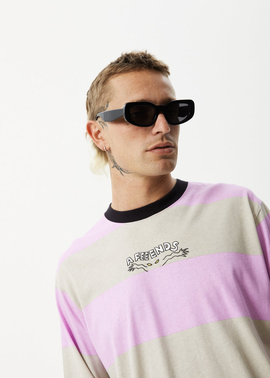 AFENDS Mens Space - Striped Long Sleeve Logo T-Shirt - Candy Stripe ...